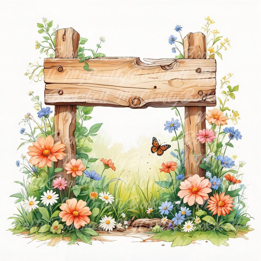 Watercolor Wooden Sign Clipart: Rustic PNG Graphics (digital Download ...
