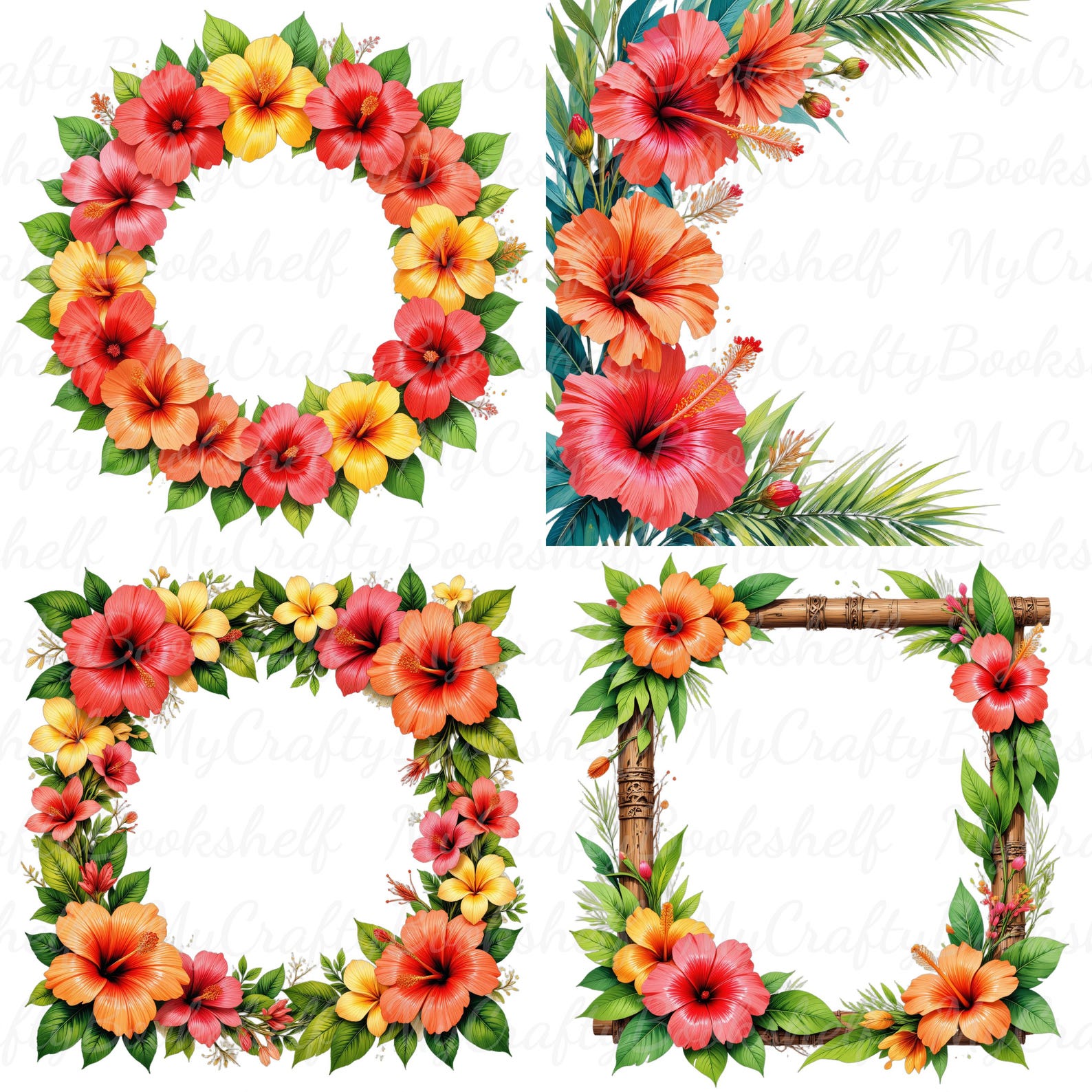 Hibiscus Flower Clipart: Tropical PNG Graphics for Commercial Use ...