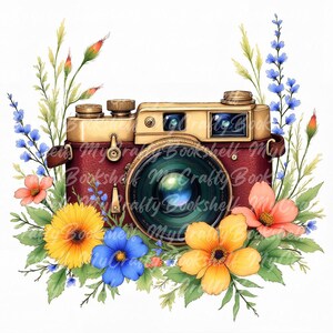 11 Vintage Floral Camera Clipart, Photo Camera, Printable Watercolor ...
