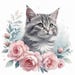 Floral Cat Clipart: Watercolor Roses PNG (digital Download) - Etsy