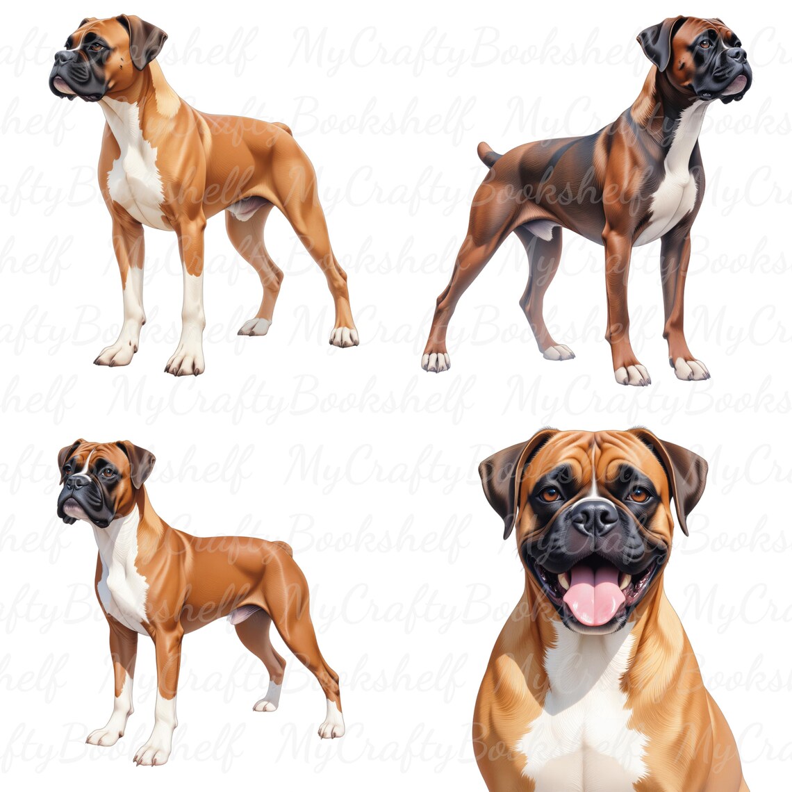Boxer Dog Clipart: Realistic Puppy PNG, Commercial Use (digital ...