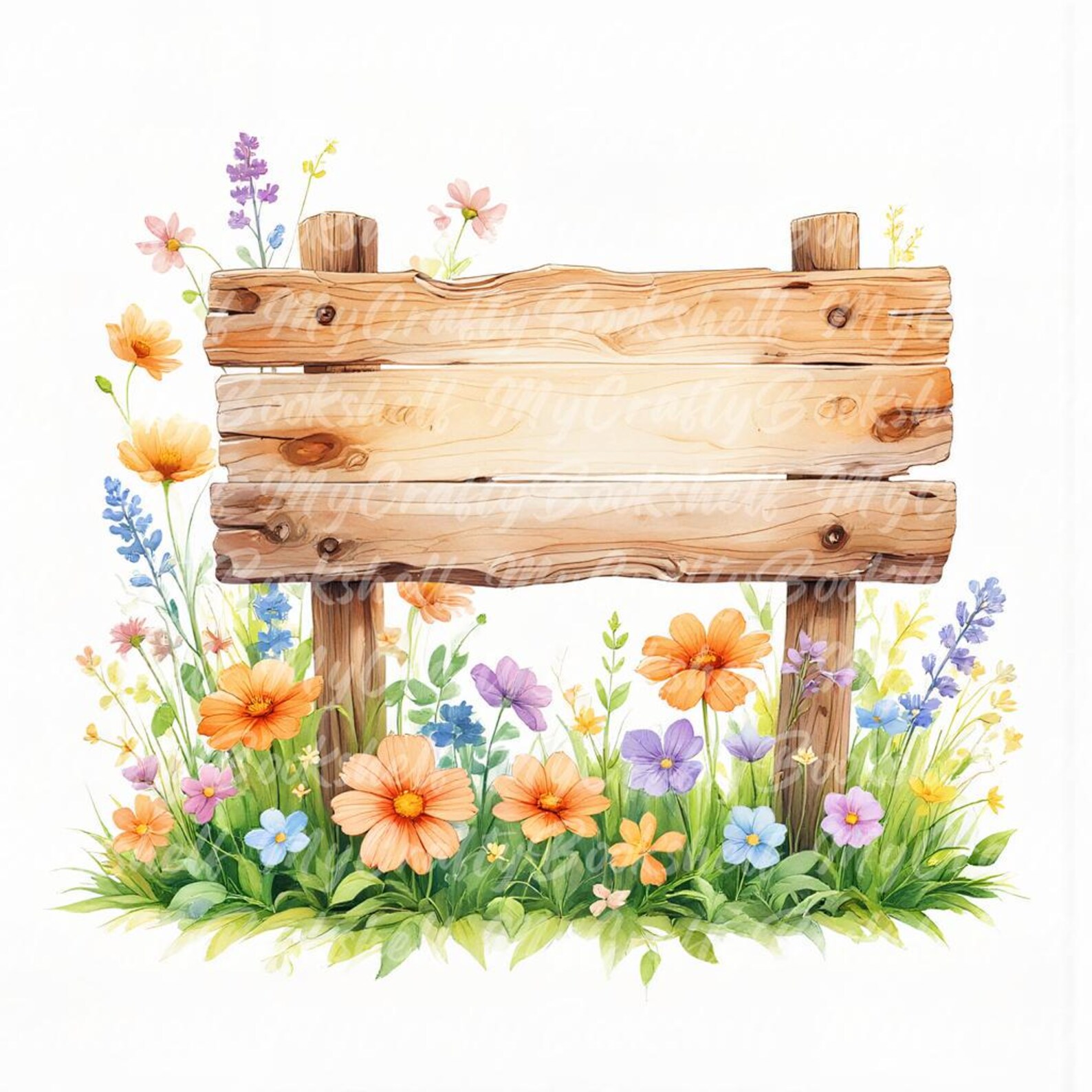 12 Wooden Sign Clipart, Rustic Wood Sign, Printable Watercolor Clipart ...