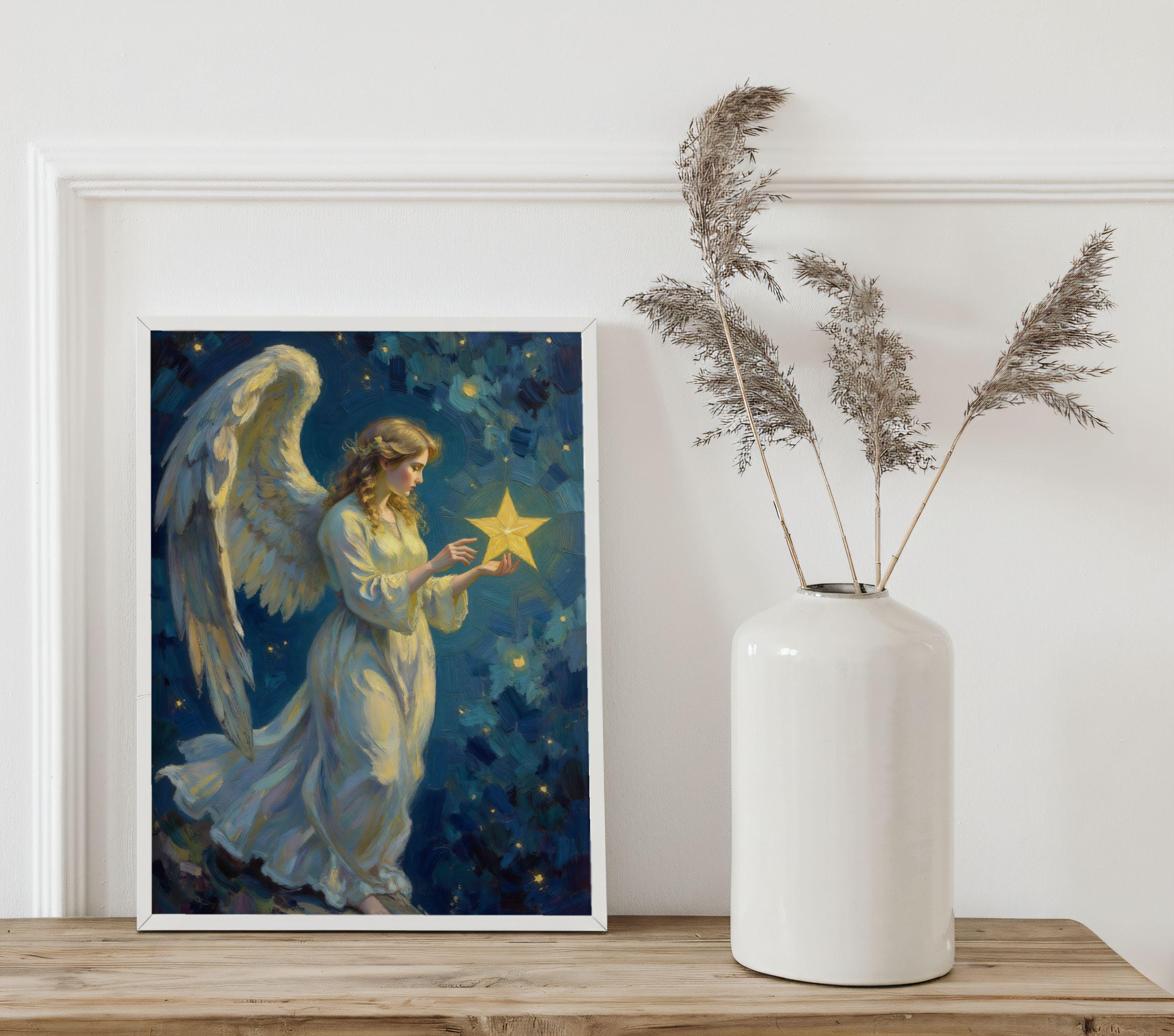 Impressionist Angel Star Oil Painting: Celestial Christmas Wall Art ...