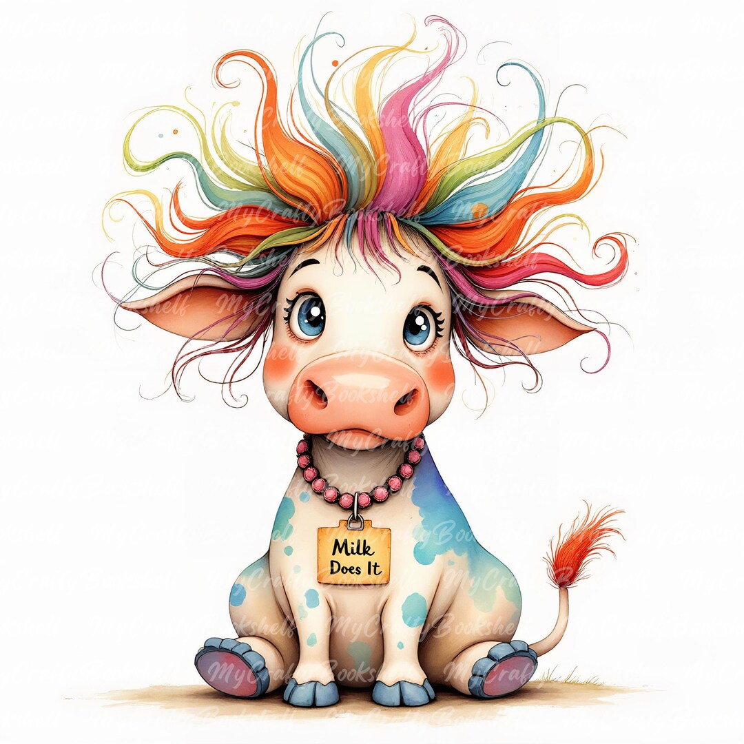 13 Quirky Cow Clipart, Commercial Use, Whimsical Ephemera, Watercolor ...