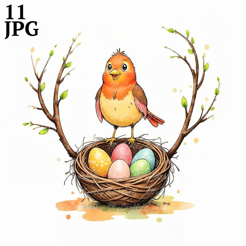 Watercolor Easter Bird Nest Clipart: Eggs PNG (digital Download) - Etsy