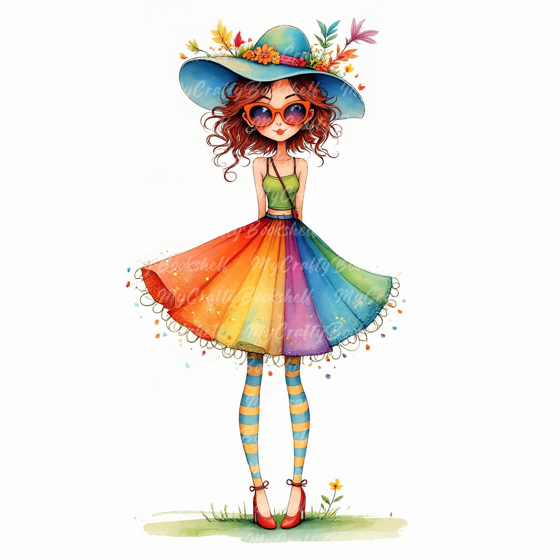 Watercolor Whimsical Lady PNG Clipart: Junk Journal Kit (digital ...