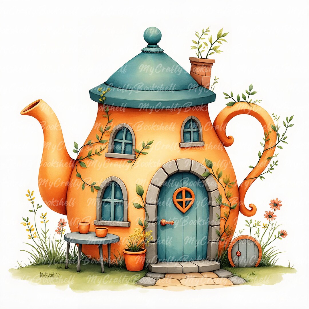 18 Whimsical Teapot House Clip Art High Res Watercolor Pngs for Junk ...