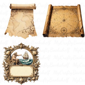 19 Antique Maps Clipart, Vintage Map Clip Art PNG for Junk Journal ...