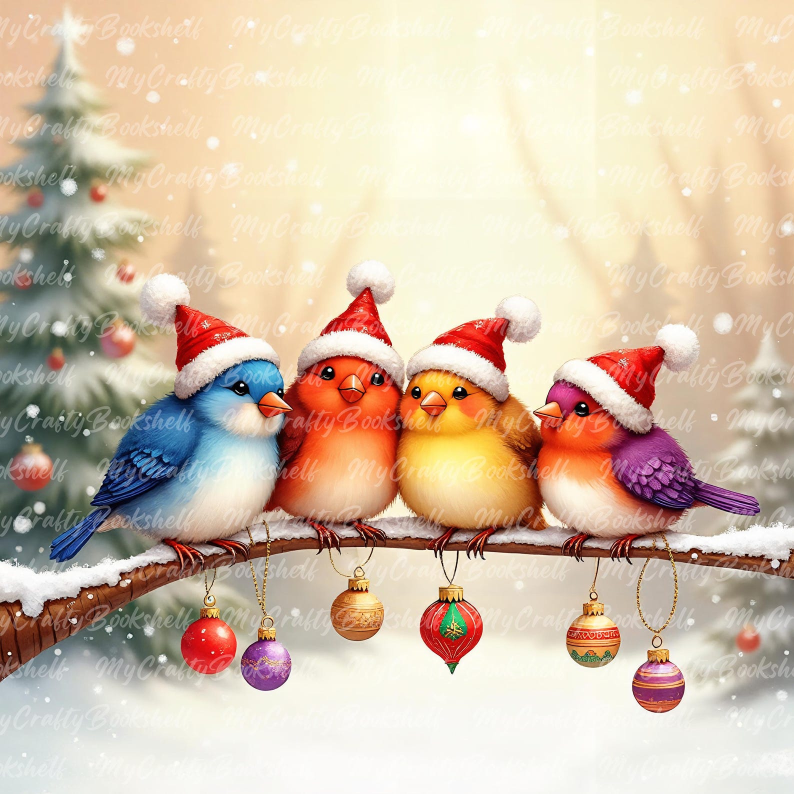 Watercolor Christmas Bird Clipart: Whimsical PNG Images (commercial Use ...