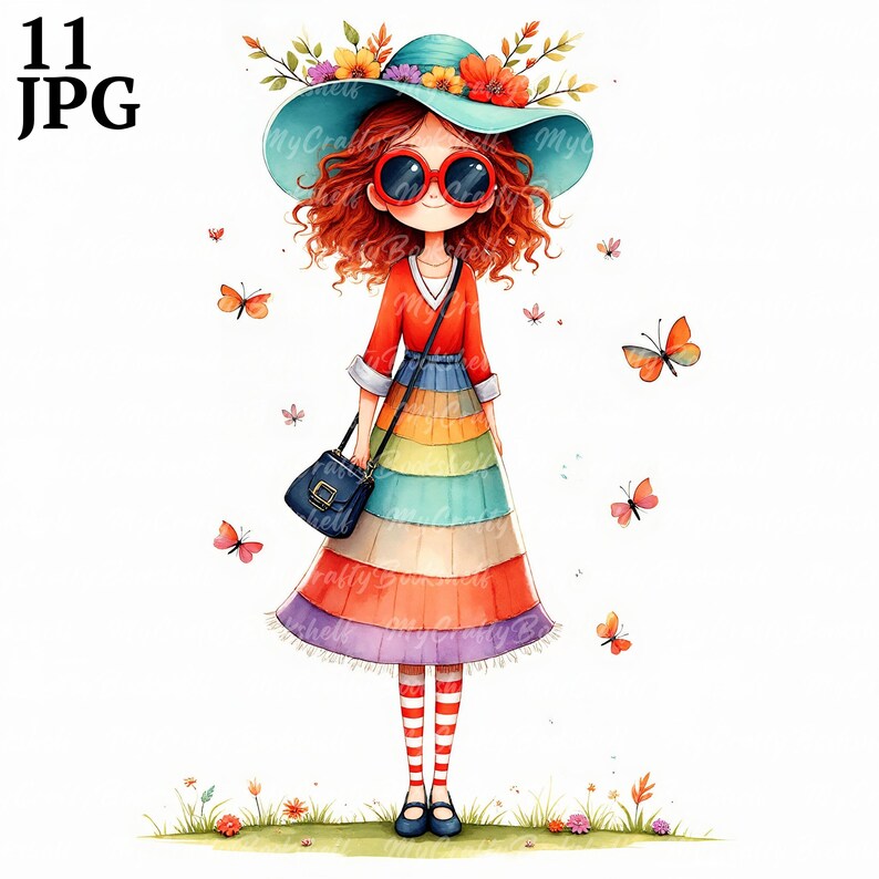 Watercolor Whimsical Lady PNG Clipart: Junk Journal Kit (digital ...