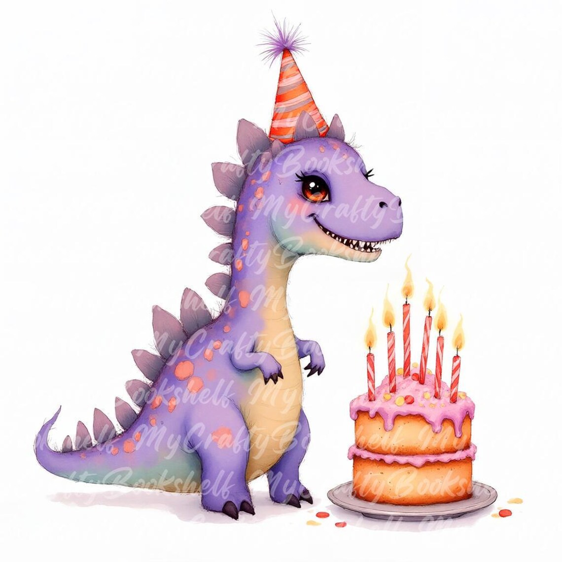 Cartoon Dinosaur Clipart: Watercolor Birthday PNG (digital Download) - Etsy