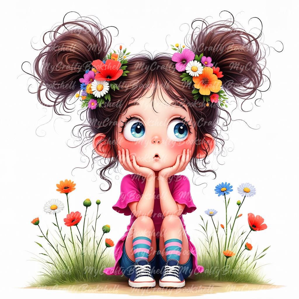 Whimsical Girl Clipart: Watercolor Pngs, Junk Journal Ephemera ...