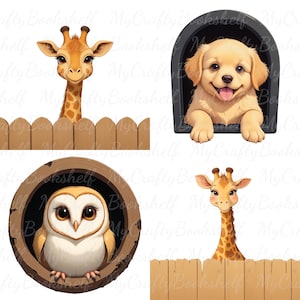 18 Cute Peeking Animal Clipart PNG, Animal Clip Art Bundle for ...