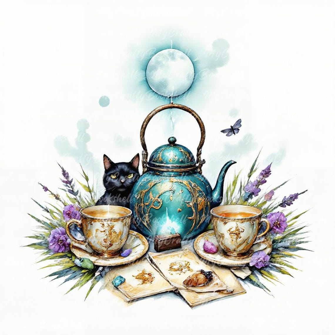 Mystical Witch Tea Clipart: Watercolor Tea Cup Ritual (digital Download ...