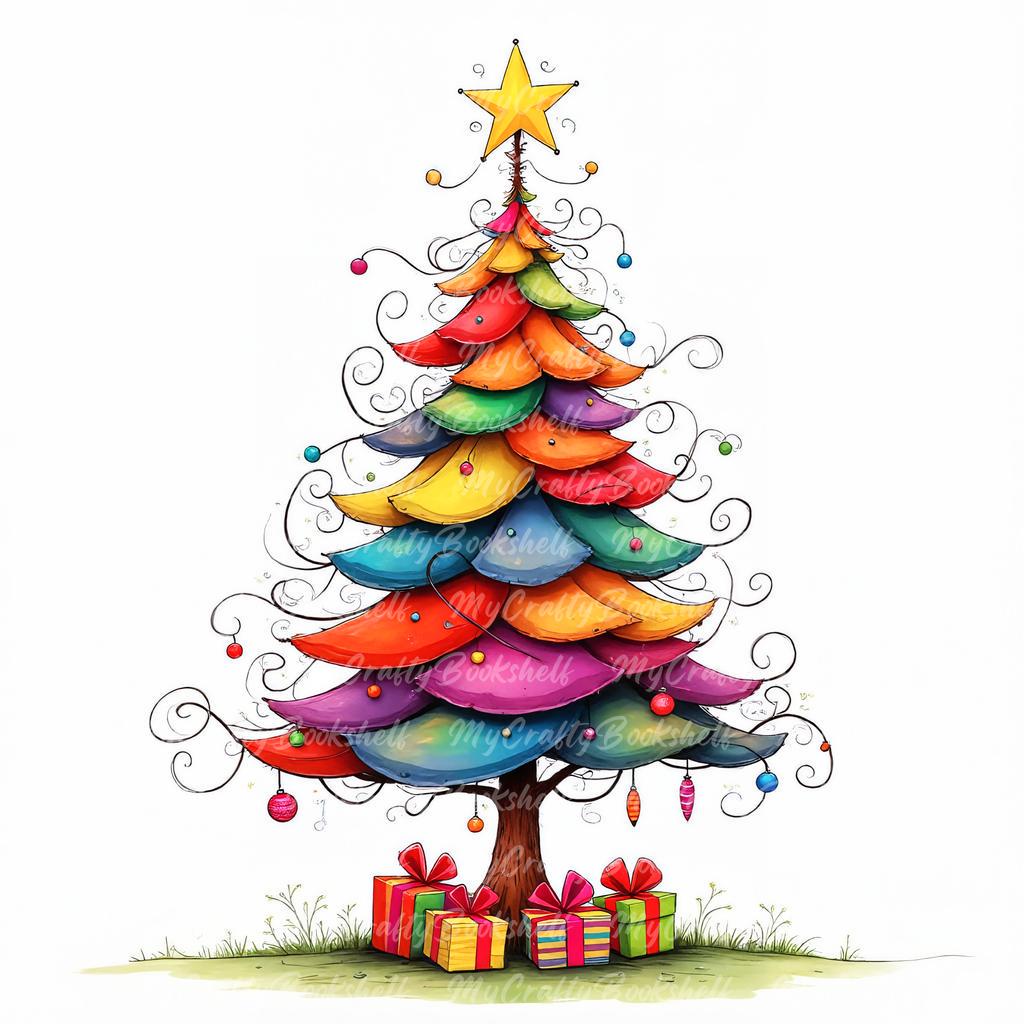 Whimsical Christmas Tree Clipart: Watercolor PNG Images (digital ...