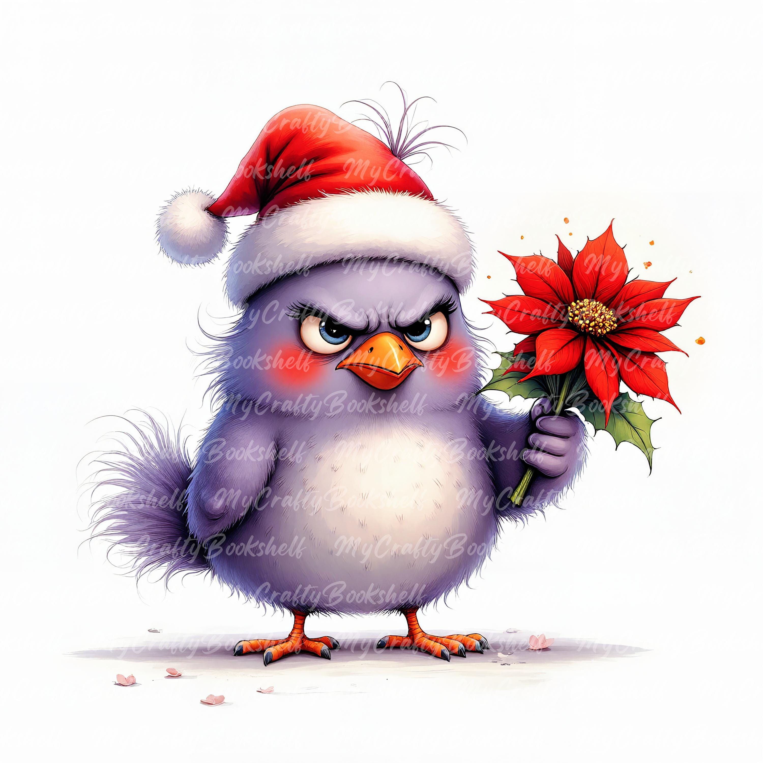 9 Cute Whimsical Christmas Bird Clipart, Funny Bird Clipart, Jpgs ...