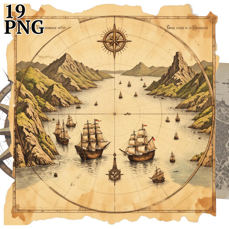 19 Antique Maps Clipart, Vintage Map Clip Art PNG for Junk Journal ...