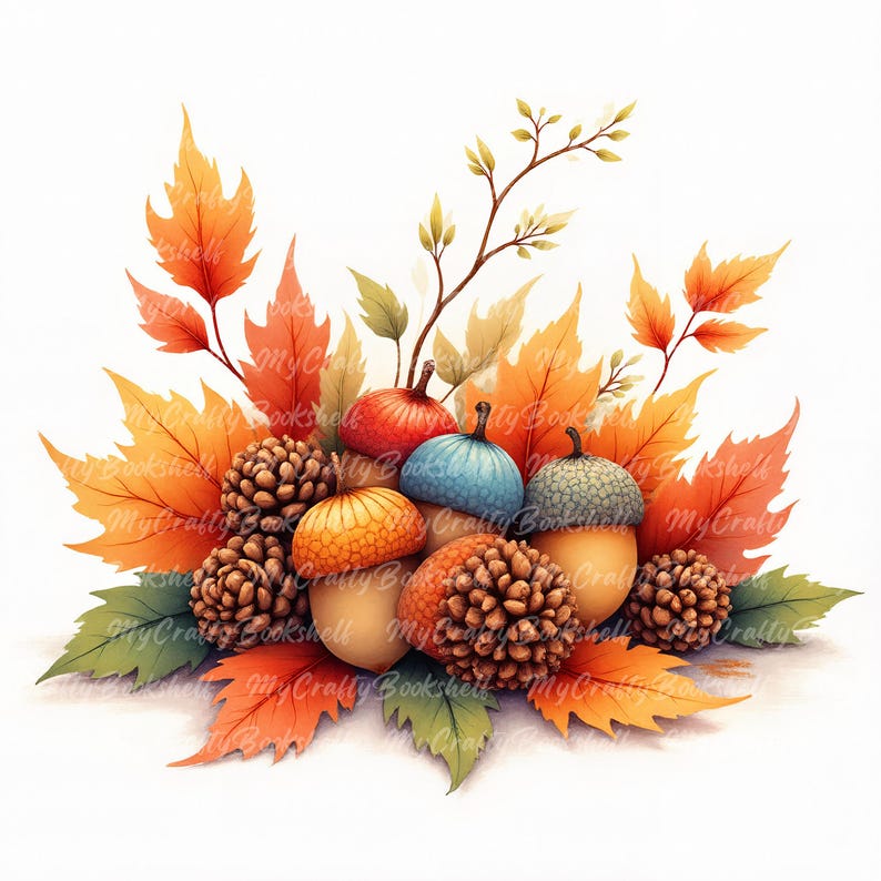 18 Fall Cluster Clipart High Res Watercolor Clipart JPG, Junk ...