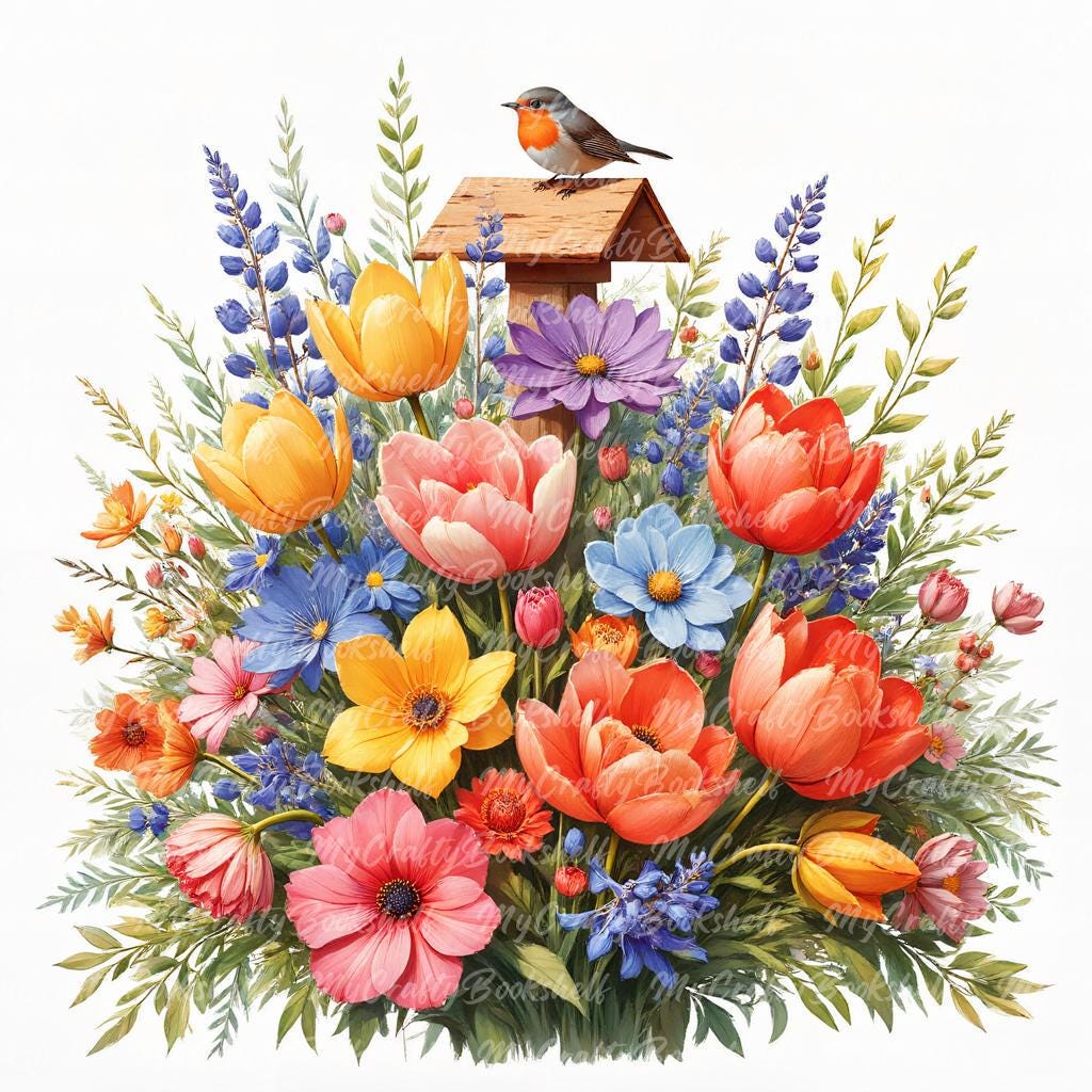 Watercolor Spring Flower Clipart Set: Printable Flowerbed Pngs (digital ...