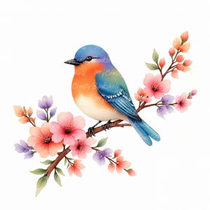 12 PNG Whimsical Birds Clip Art, Birds With Flowers, Cute Birds Digital ...