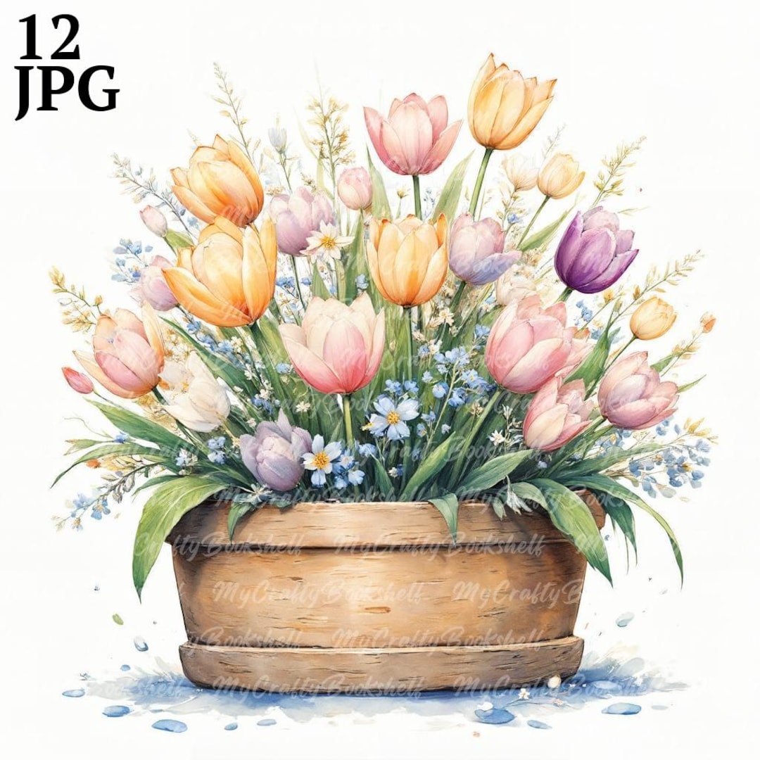 Watercolor Spring Flower Clipart Set: Printable Flowerbed Pngs (digital ...