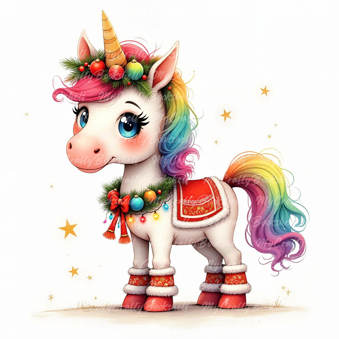 15 Quirky Christmas Unicorn Clip Art, Watercolor Clipart JPG, Junk ...