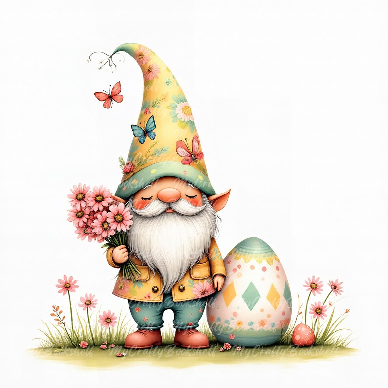 15 Watercolor Easter Gnome Clipart High Quality Jpgs, Scrapbook Paper ...