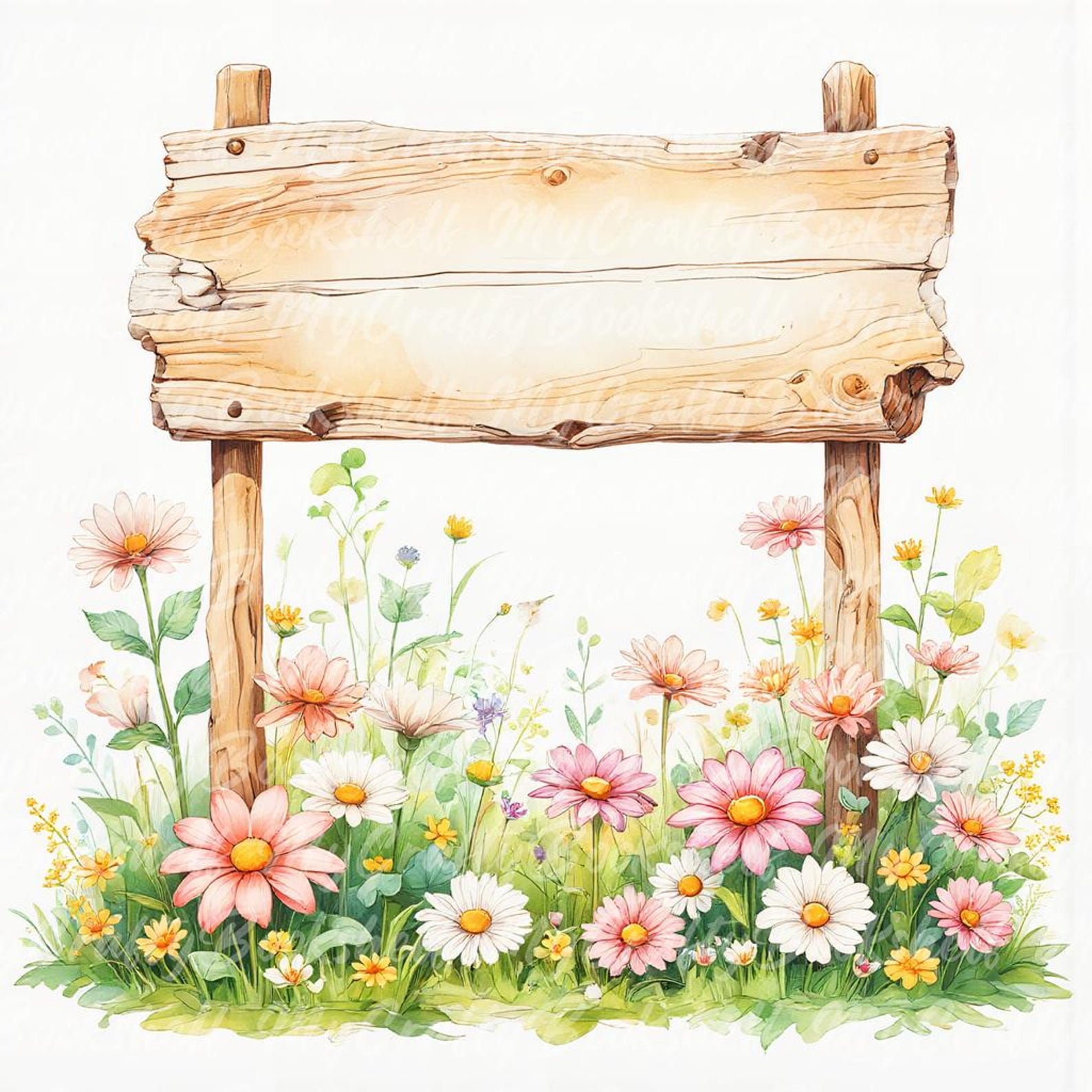 Watercolor Wooden Sign Clipart: Rustic PNG Graphics (digital Download ...