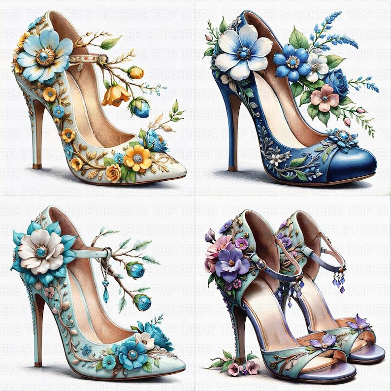 21 Floral Prom Shoes Clipart, High Heels Clipart, Digital Clipart ...