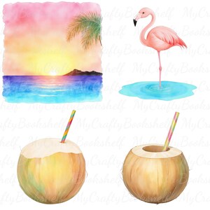 25 Tropical Beach Watercolor Clipart, Paradise Clip Art Bundle, Digital ...