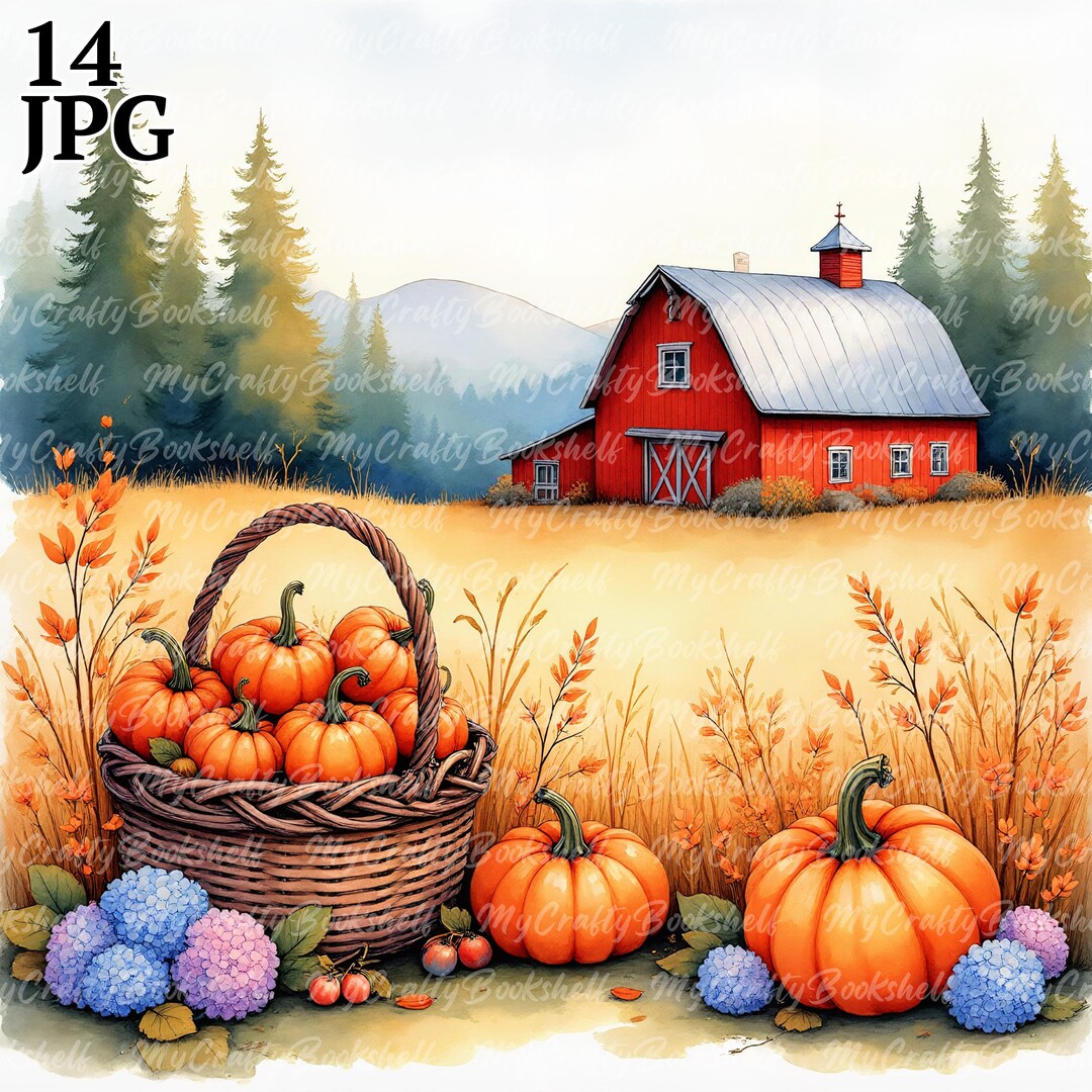 14 Pumpkin Farm Clip Art Watercolor Jpgs, Junk Journaling, Scrapbooking ...
