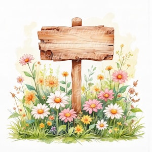 Watercolor Wooden Sign Clipart: Rustic PNG Graphics (digital Download ...