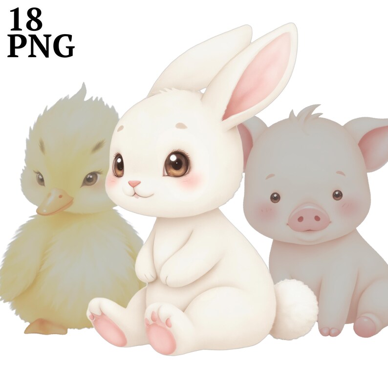 18 Cute Baby Animals Clipart, Watercolor Baby Animal Clip Art Kit High ...