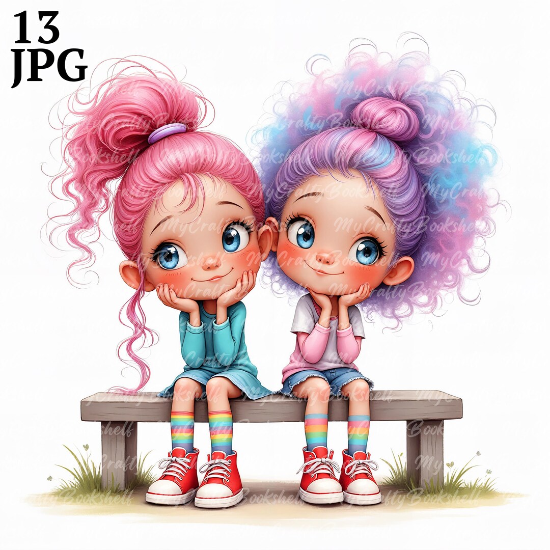 13 Jpgs Quirky Cute Sisters Clipart, Commercial Use, Whimsical Ephemera ...
