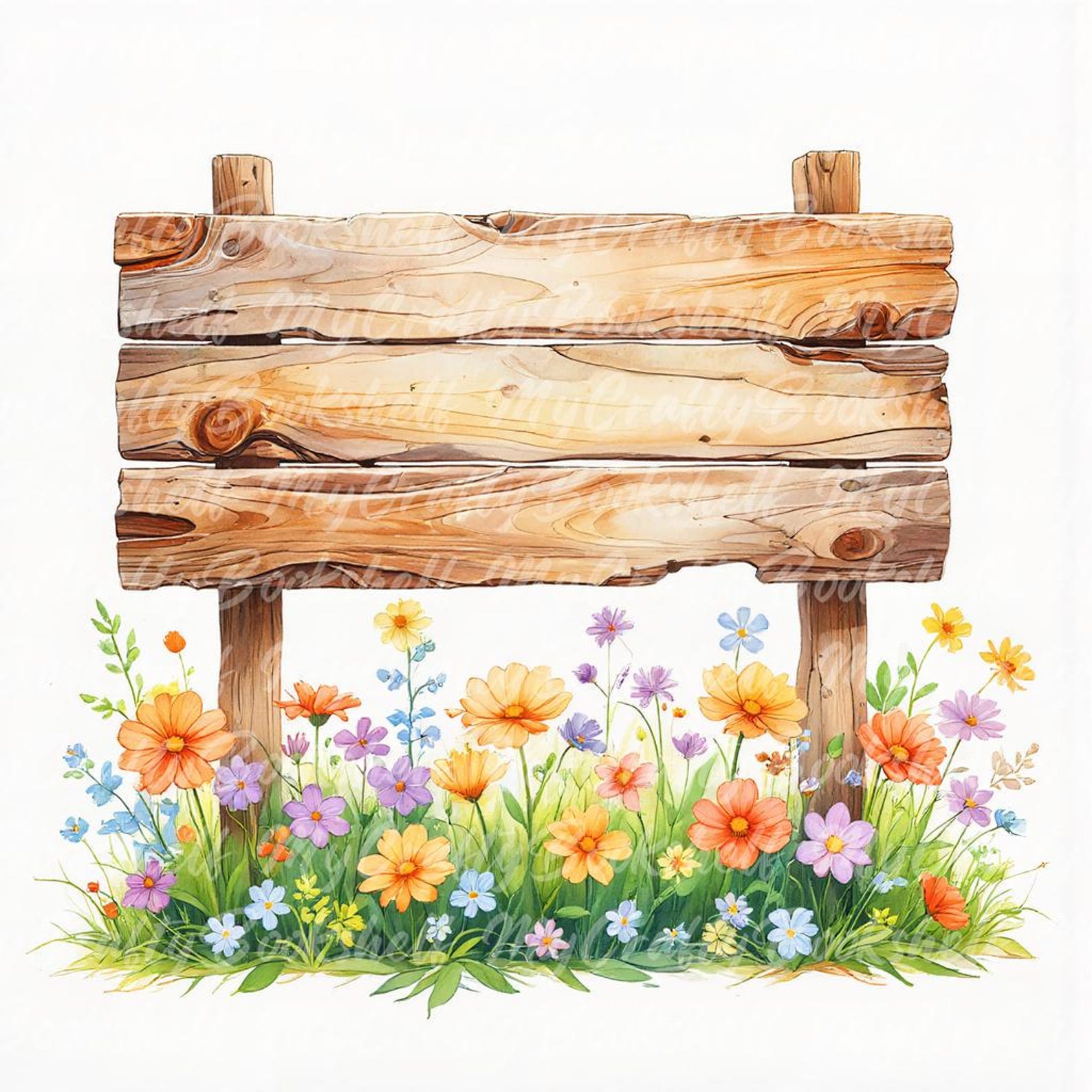 12 Wooden Sign Clipart, Rustic Wood Sign, Printable Watercolor Clipart ...