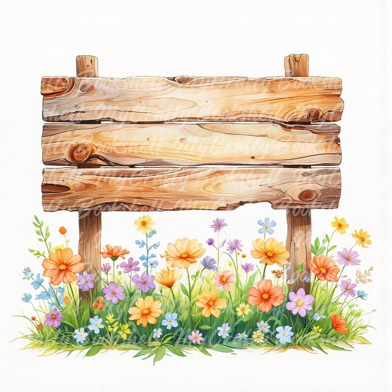 12 Wooden Sign Clipart, Rustic Wood Sign, Printable Watercolor Clipart ...