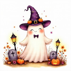 23 Watercolor Halloween Ghost Clipart Bundle Cute Ghost Clipart ...
