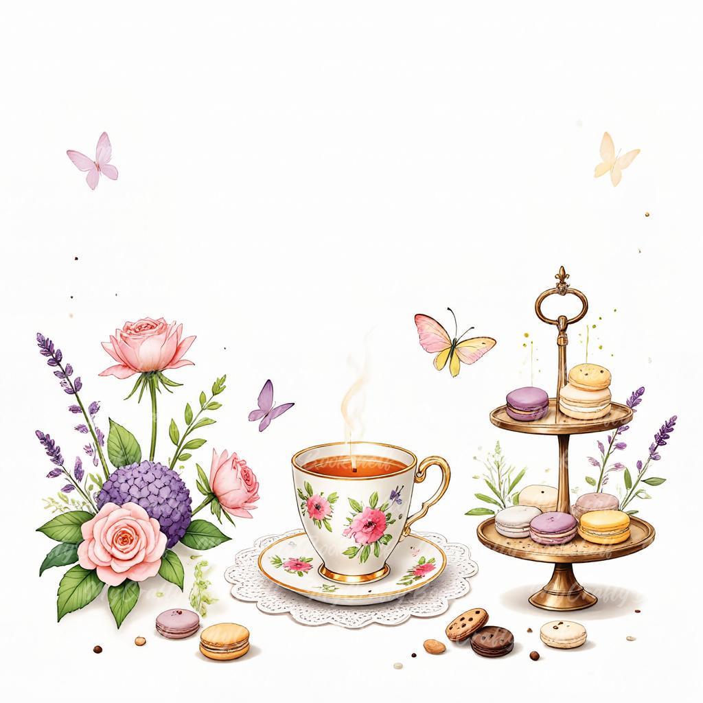 English Garden Tea Party Clipart: Watercolor Floral PNG (digital ...
