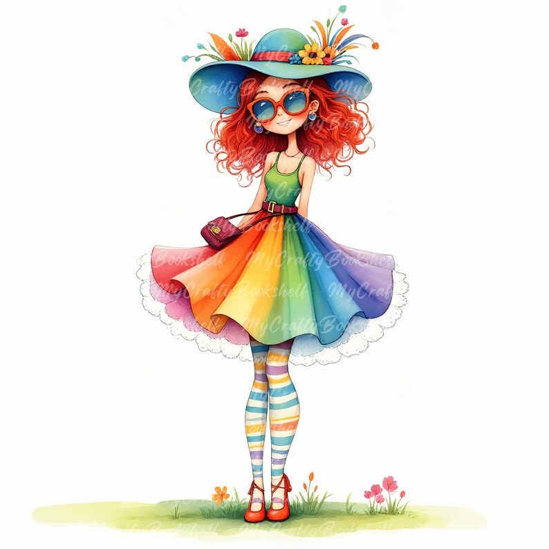 Watercolor Whimsical Lady PNG Clipart: Junk Journal Kit (digital ...