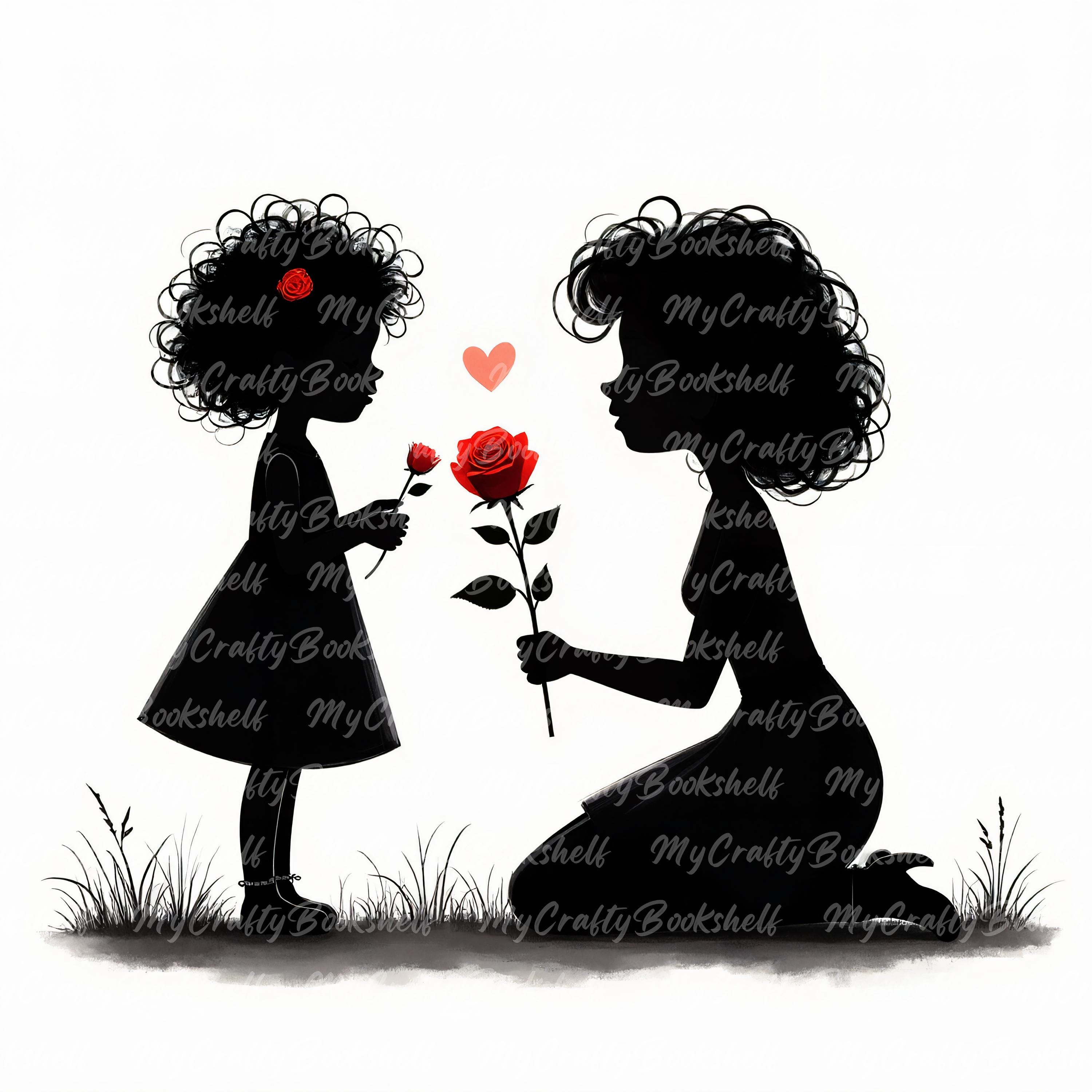Mom and Kid Clipart: Black and White Mother's Day Images (digital ...