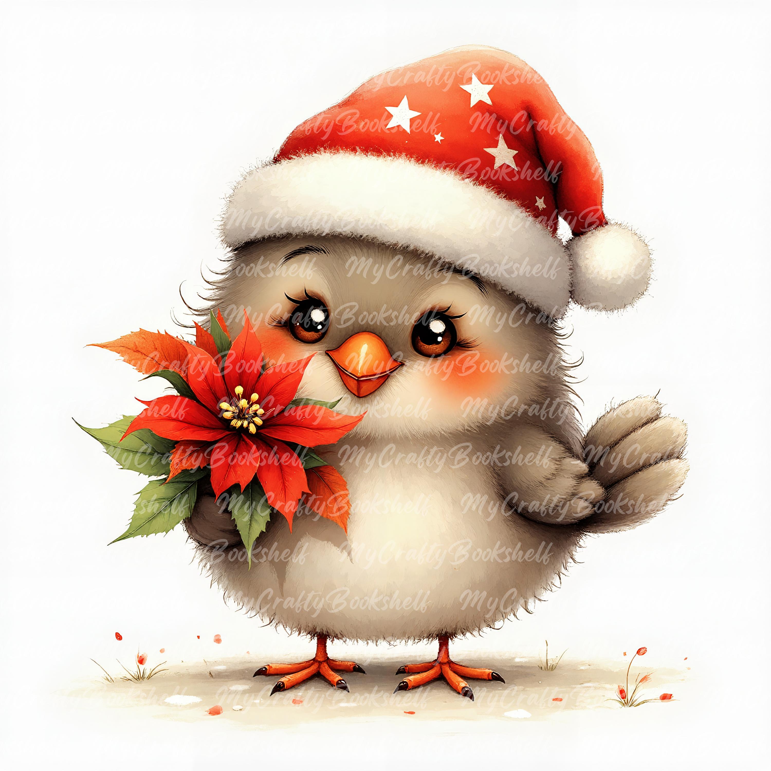 9 Cute Whimsical Christmas Bird Clipart, Funny Bird Clipart, Jpgs ...