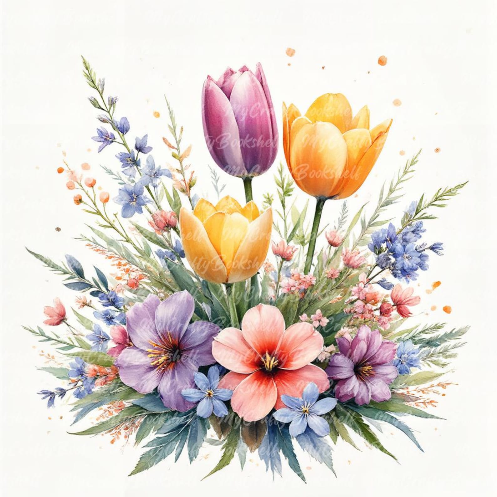 Watercolor Spring Flower Clipart Set: Printable Flowerbed Pngs (digital ...