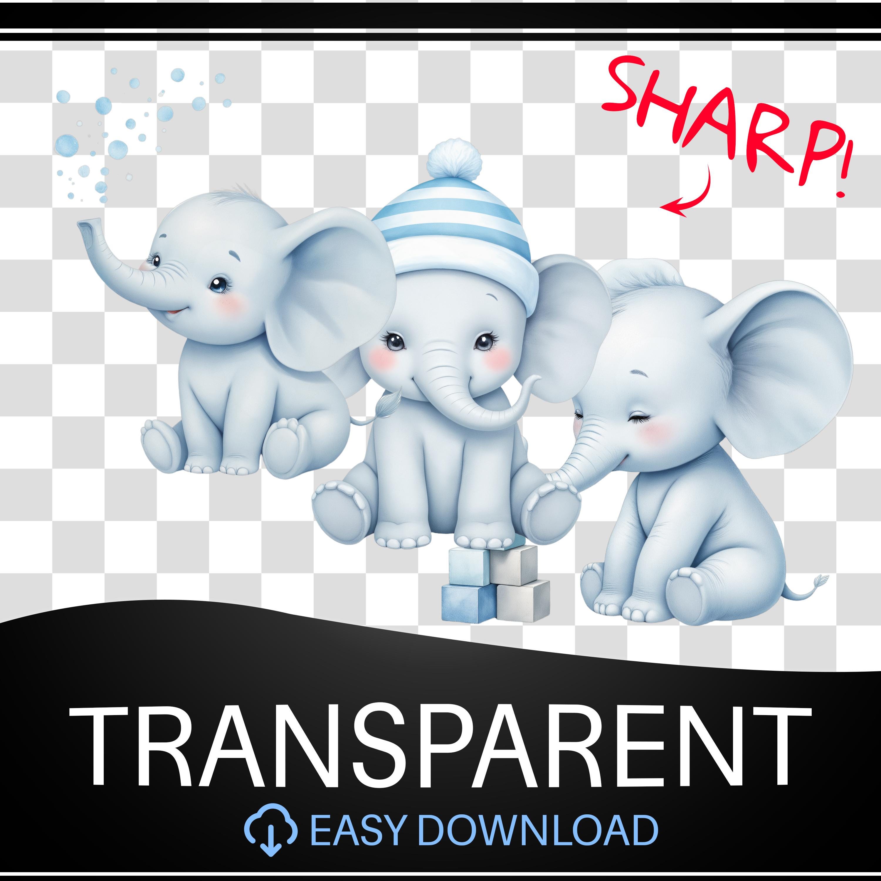 Blue Elephant Nursery Clipart: High-res PNG, Commercial Use (digital ...