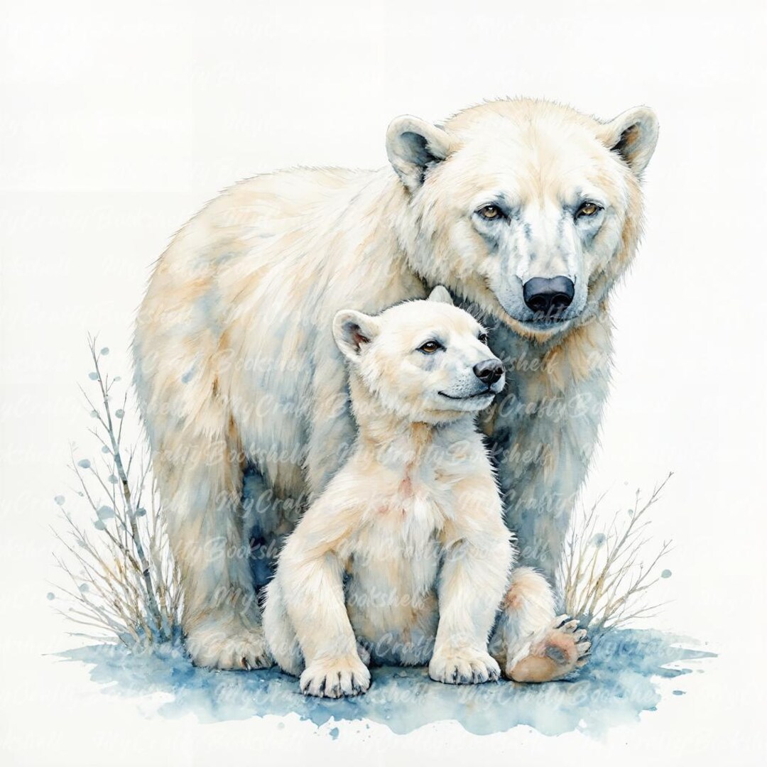 8 Polar Bear and Cub Clipart, Printable Watercolor Clipart, High ...