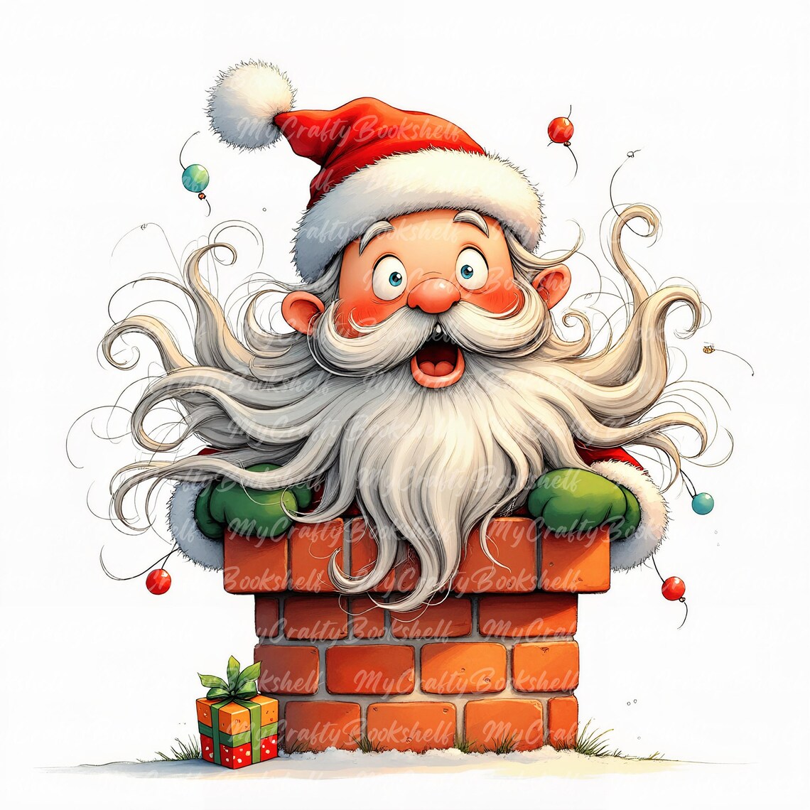 Whimsical Santa Chimney Watercolor Clipart: High-res Pngs (digital ...