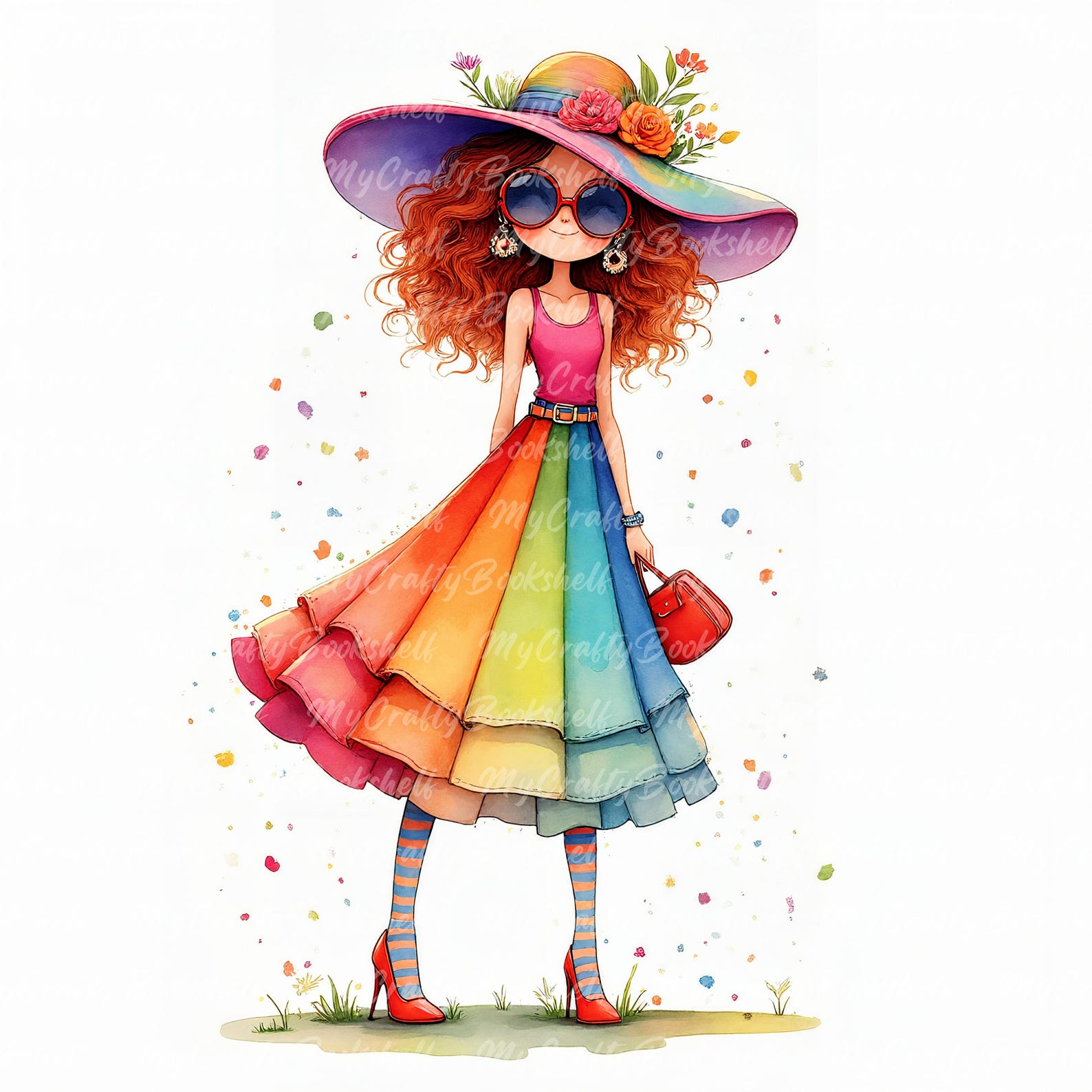 Watercolor Whimsical Lady PNG Clipart: Junk Journal Kit (digital ...