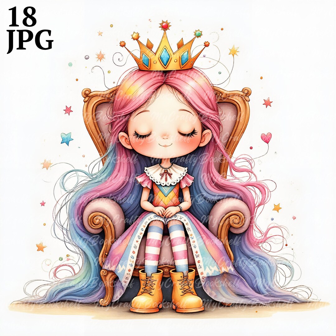 Whimsical Princess Clipart: Watercolor Queen PNG, Commercial Use ...