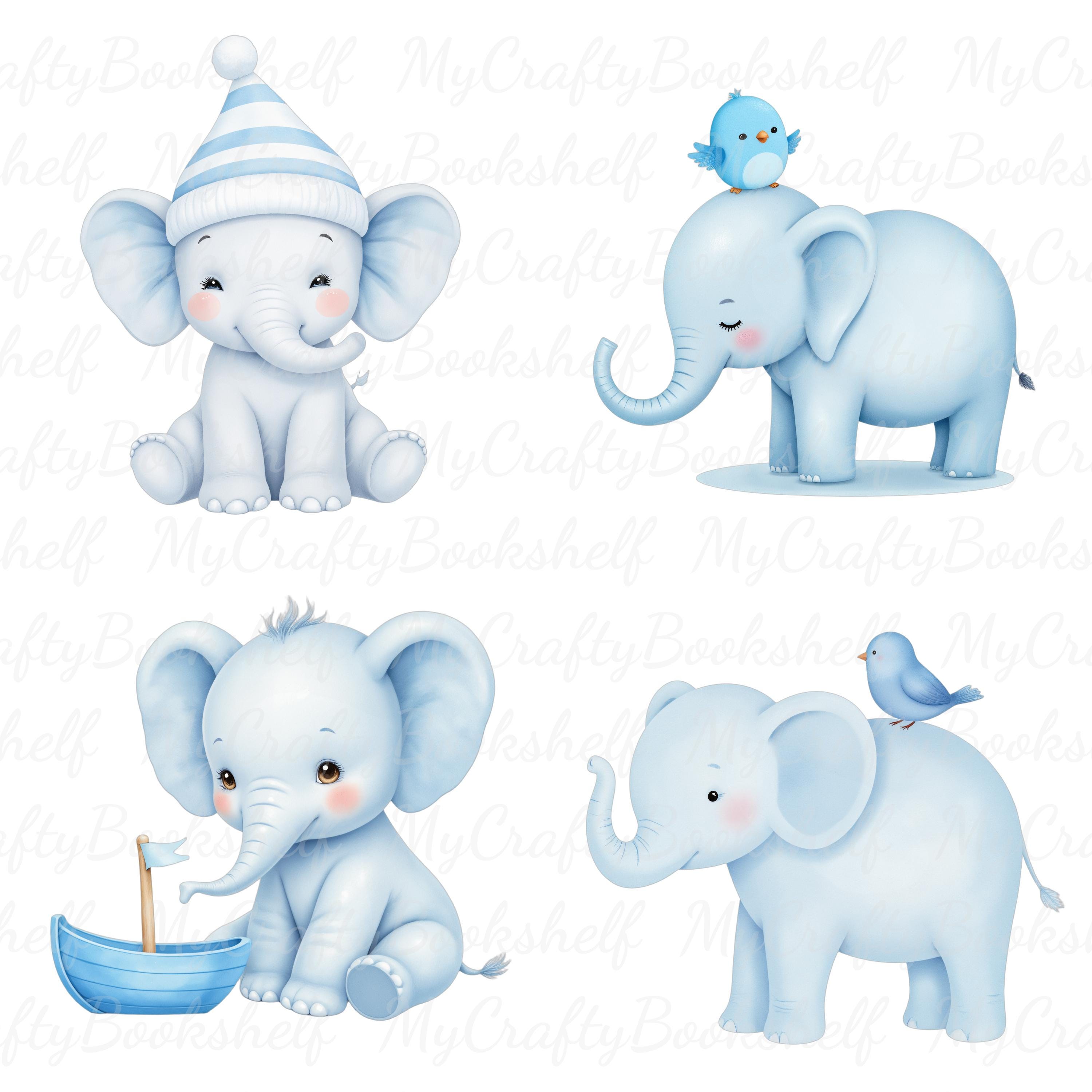 Blue Elephant Nursery Clipart: High-res PNG, Commercial Use (digital ...