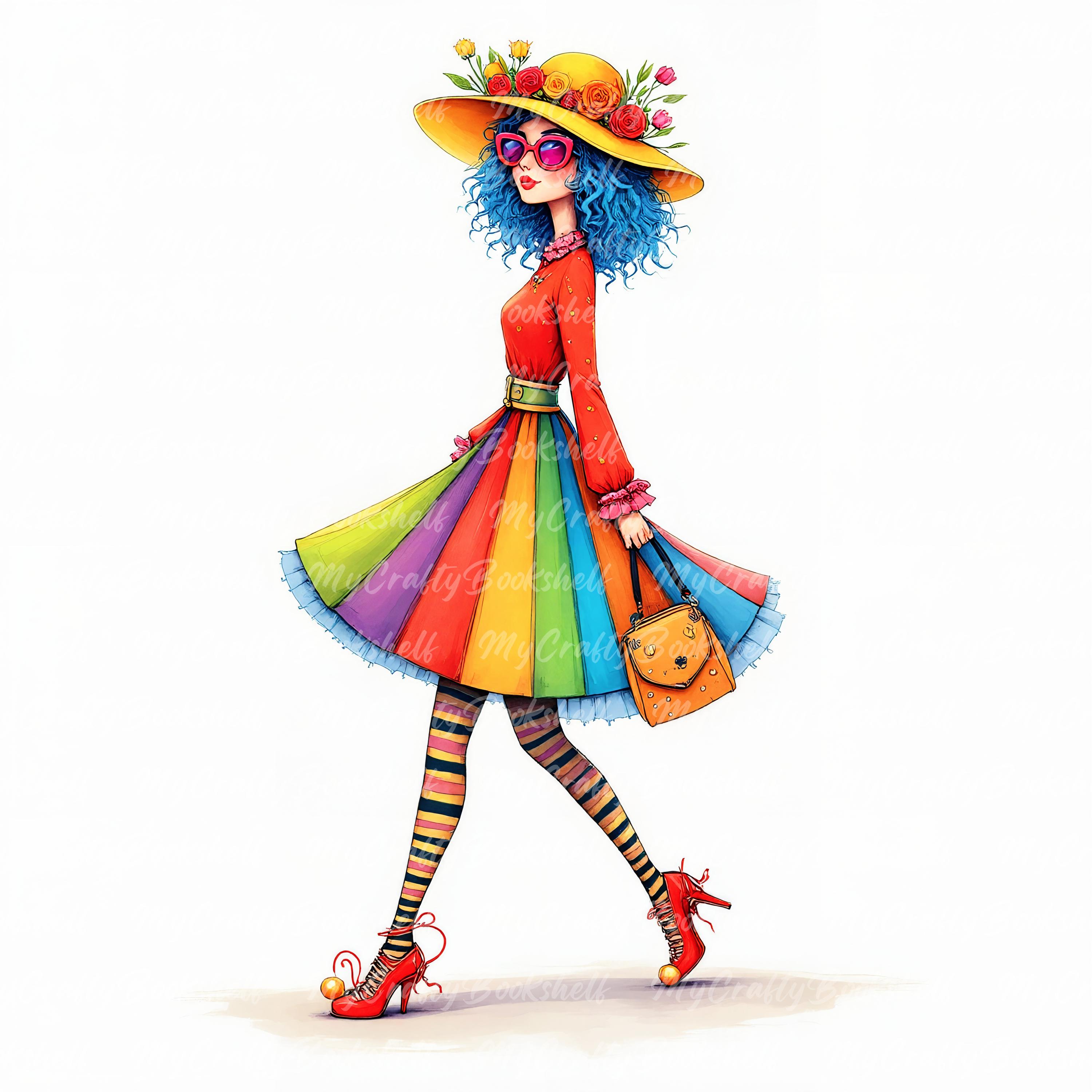 Watercolor Whimsical Lady PNG Clipart: Junk Journal Kit (digital ...