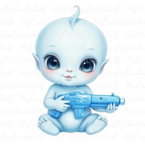 10 Blue Baby Alien Clipart, Cute Alien Clip Art, Nursery Alien PNG ...